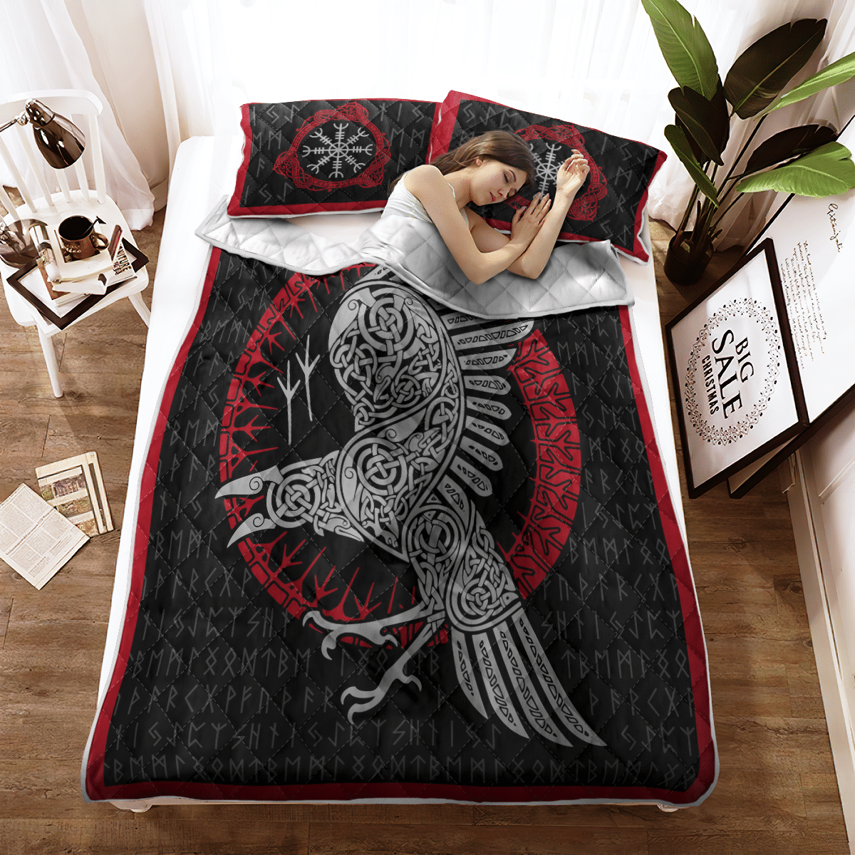 VikingStyle Quilt Bed Set - RAVEN AND RUNE - VIKING QUILT BEDDING SET ...