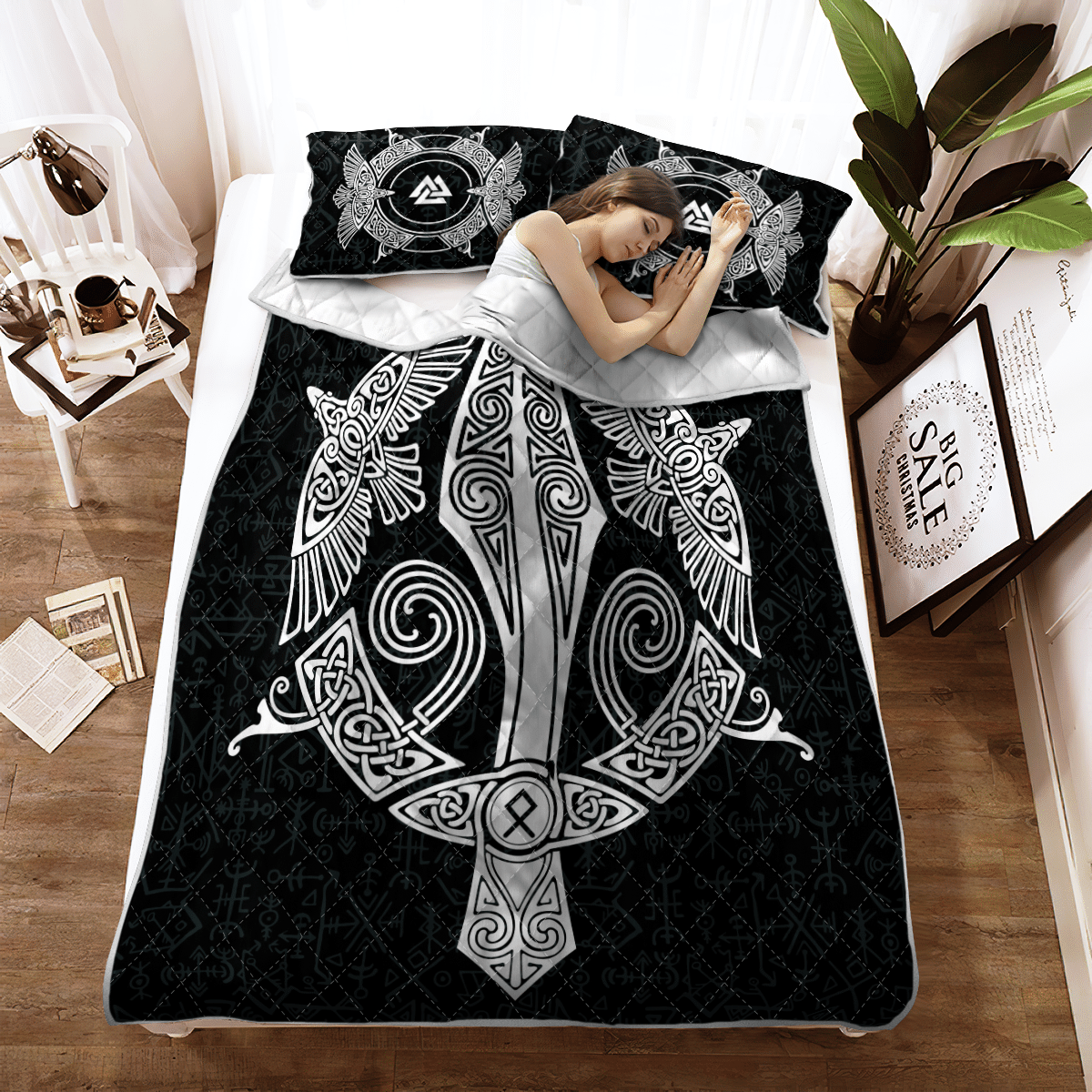 VikingStyle Quilt Bed Set - RAVEN AND SPEAR OF ODIN - VIKING QUILT BED ...