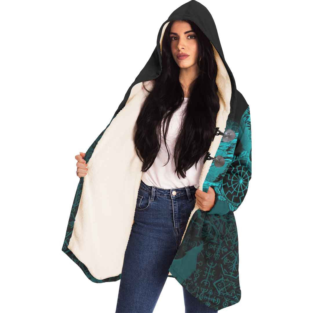 Viking Style Cloak Unisex - Wolf And Tree Turquoise Cloak Unisex A35 ...