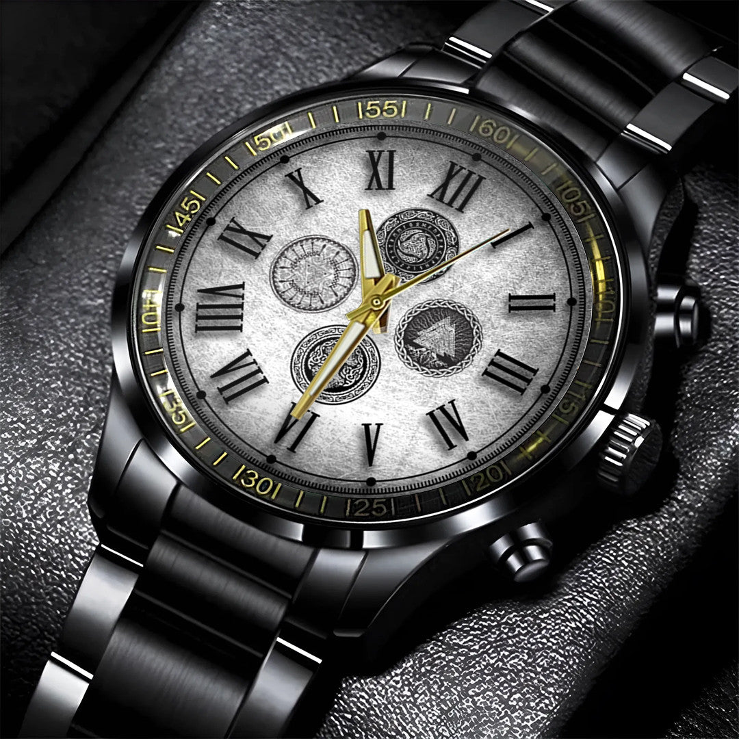 Viking Style Steel Watch - Viking Symbol Black Stainless Steel Watch ...