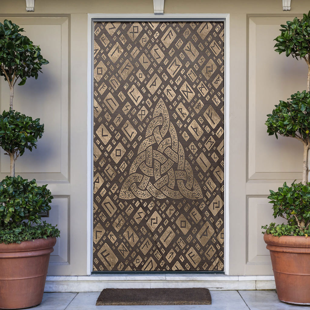 VikingStyle Door Sock - Triquetra & Runic Alphabet Wood and Gold Door ...