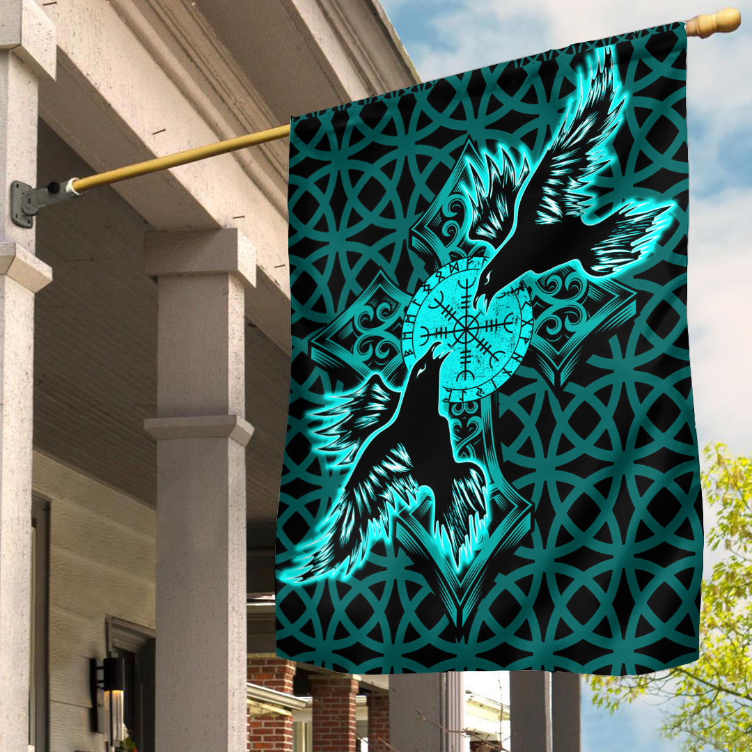 VikingStyle Garden Flag - Viking Raven Cross Turquoise Flag A95 ...