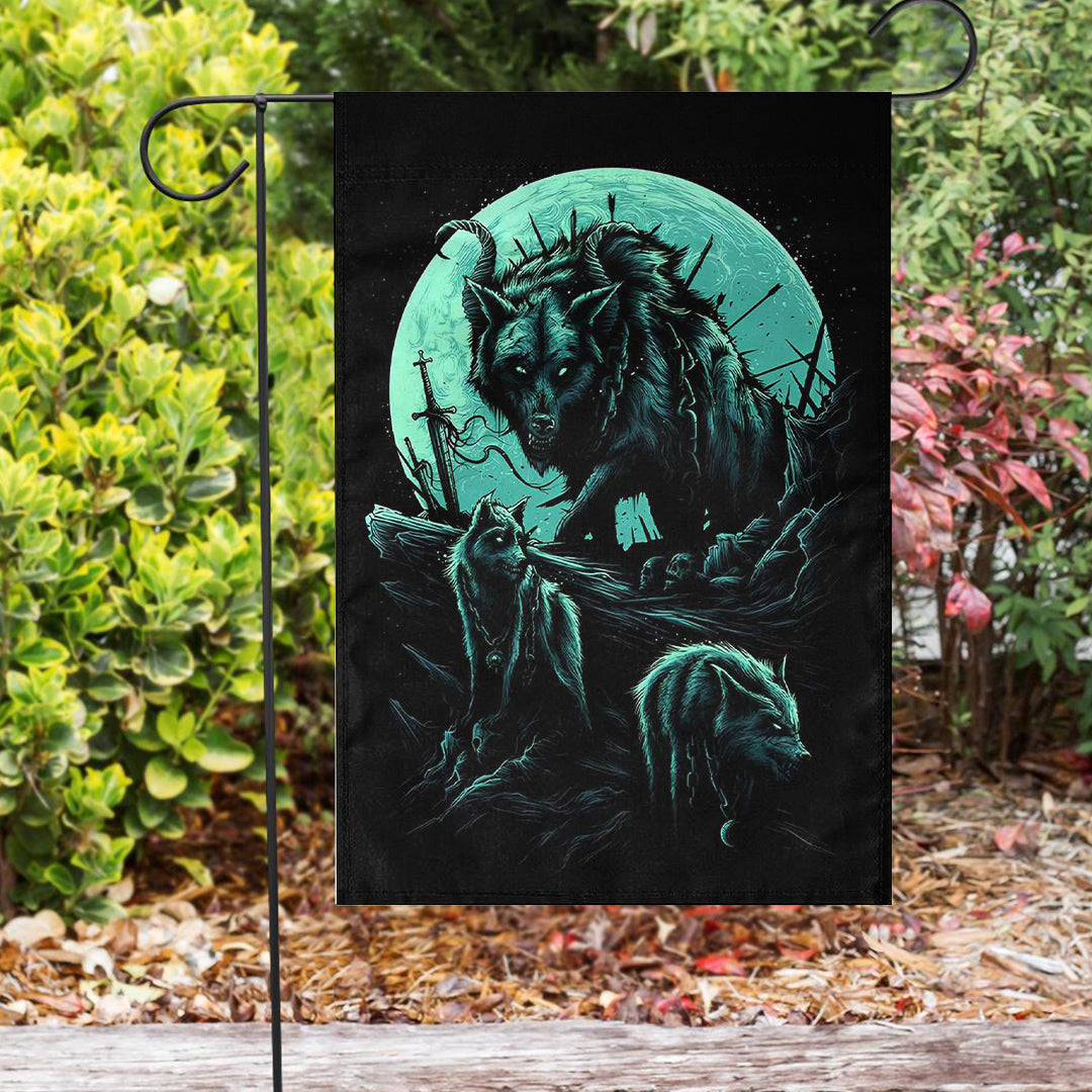 VikingStyle Garden Flag - Fenrir Wolf and Moon Flag A35 – Viking Style