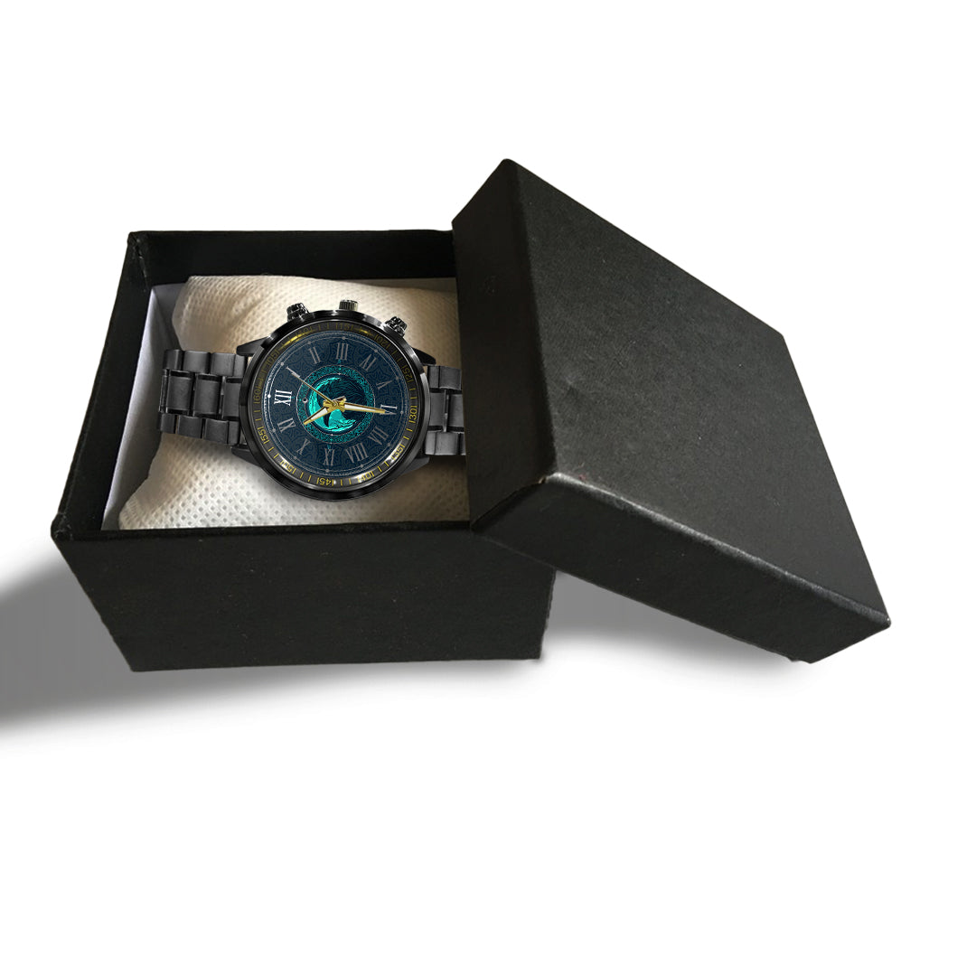 Viking Style Steel Watch - Raven Celtic Silver Watch Black Stainless ...