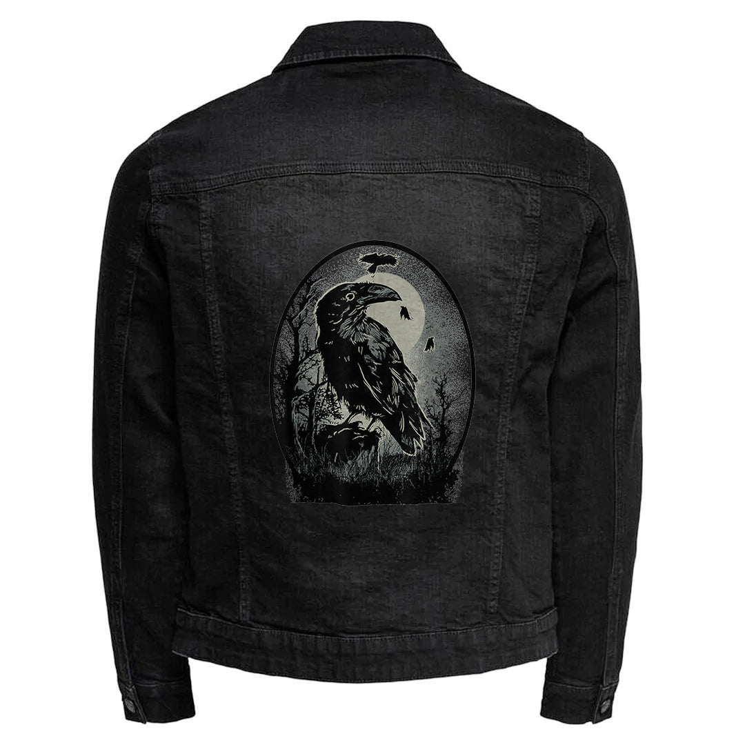 Viking Style Denim Jacket - Raven Crow Odin Ravens Viking Norse Mythol