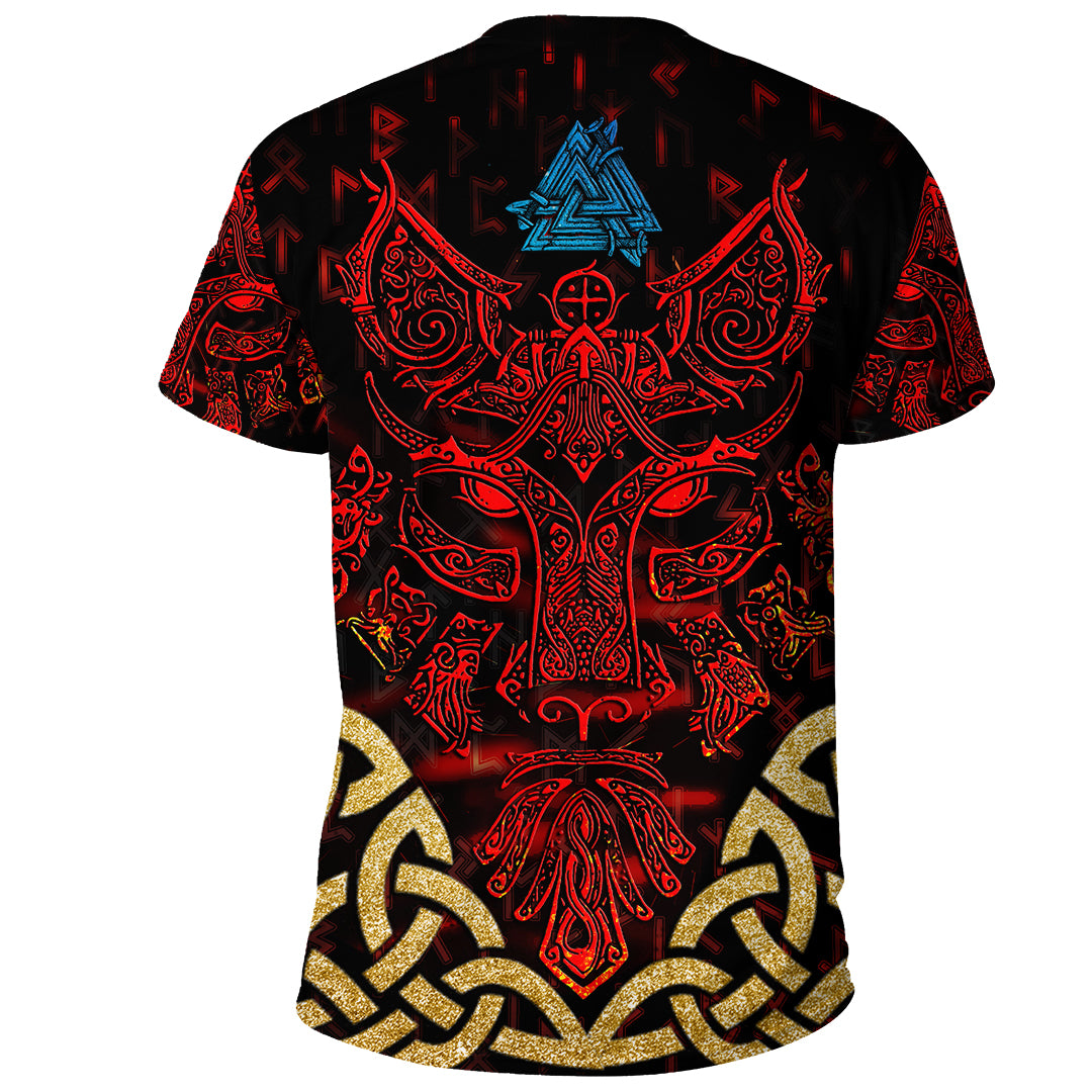 Viking Style - Fenrir Hell Fire Fix Celtic Knot Gold T-Shirt A35