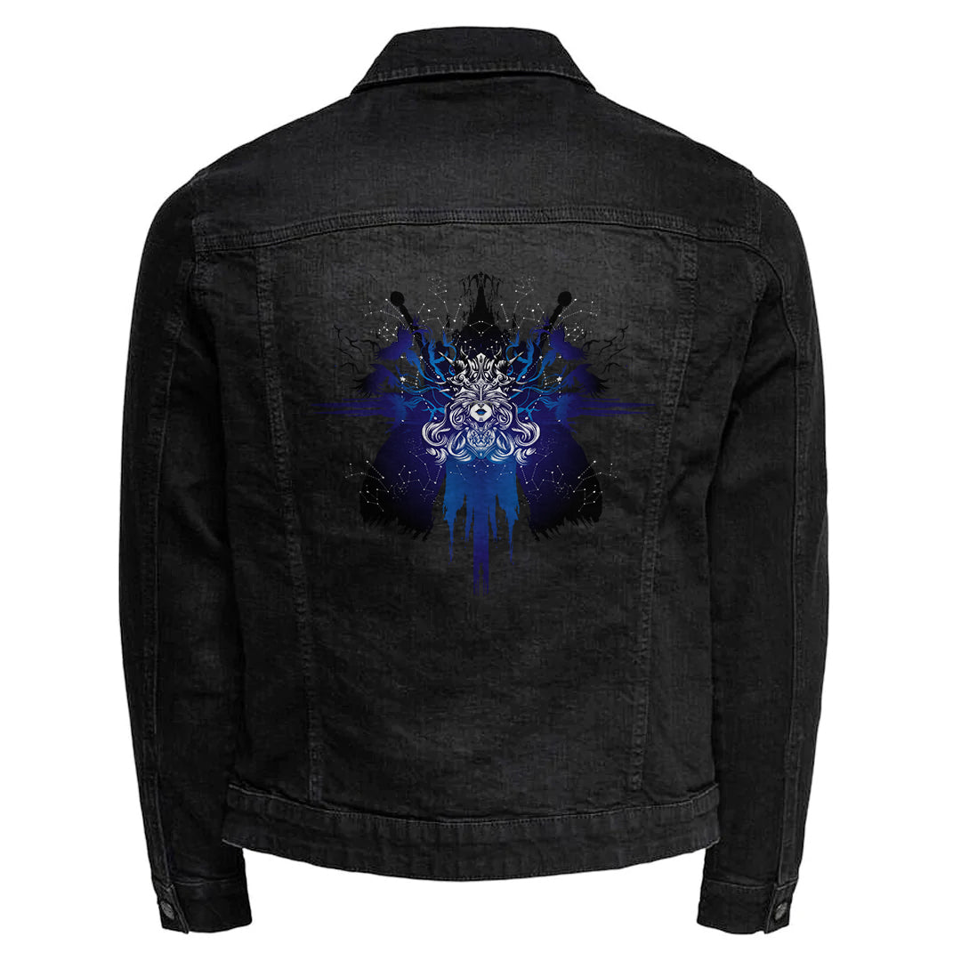 Viking Style Denim Jacket - The Valkyrie At The Starry Sky Through Whi
