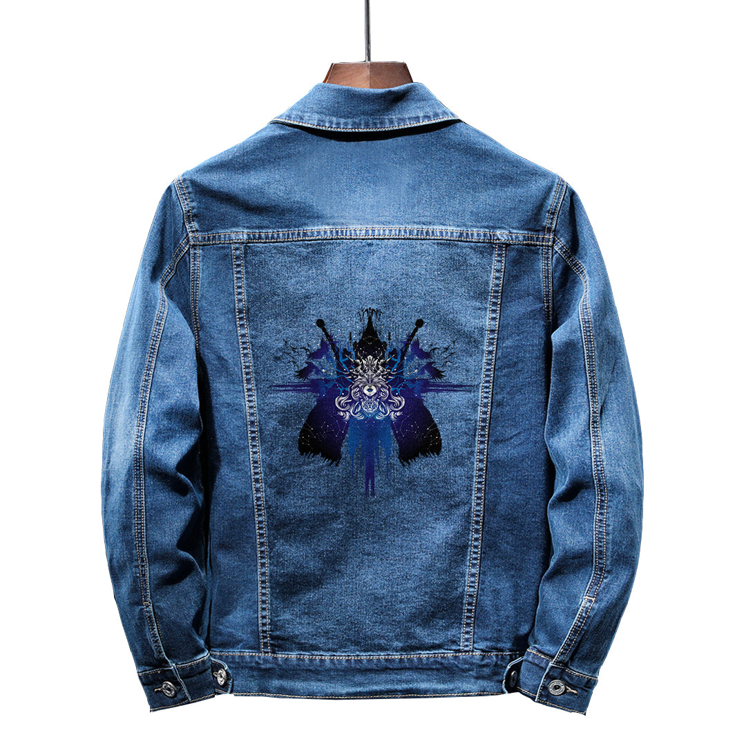 Viking Style Denim Jacket - The Valkyrie At The Starry Sky Through Whi