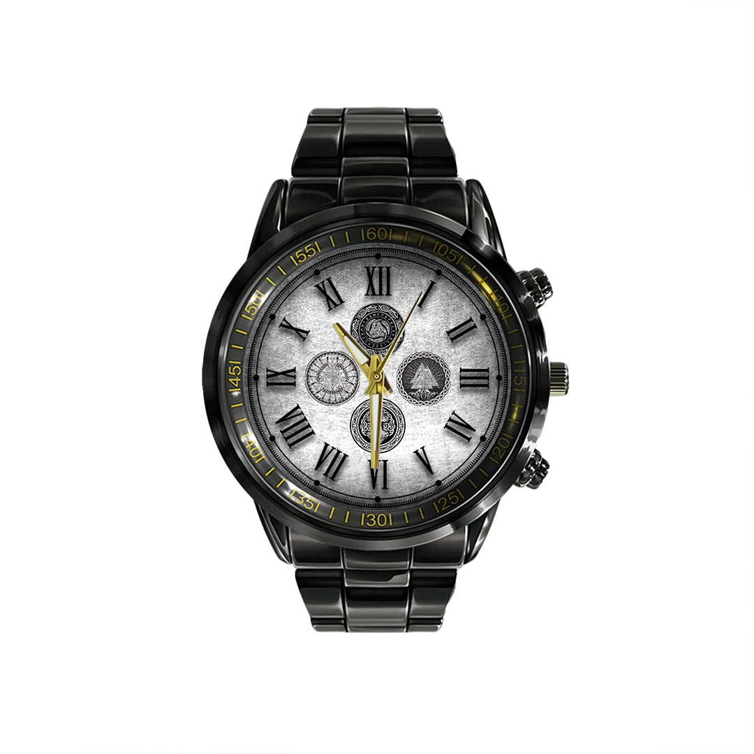 Viking Style Steel Watch - Viking Symbol Black Stainless Steel Watch ...