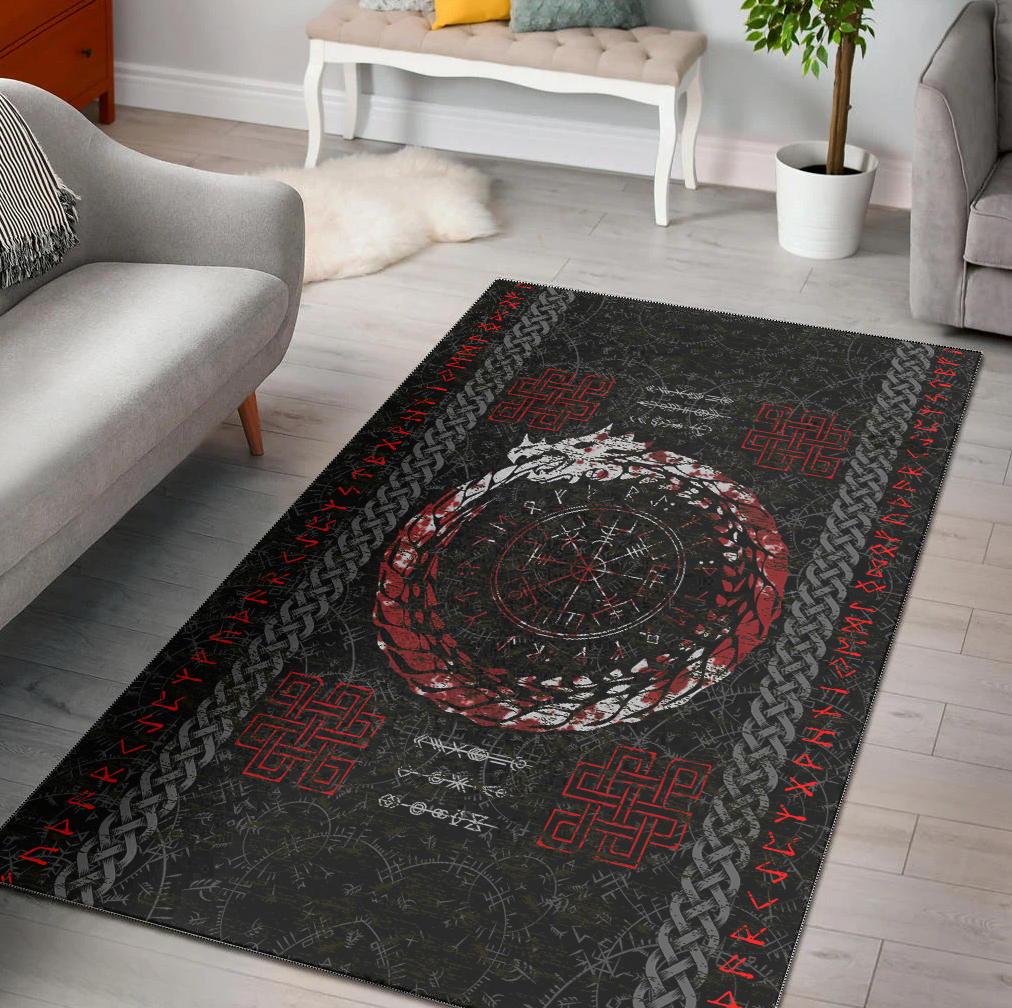Viking Area Rug - Dragon Vegvisir Blood with Runic Scandinavian A31 ...
