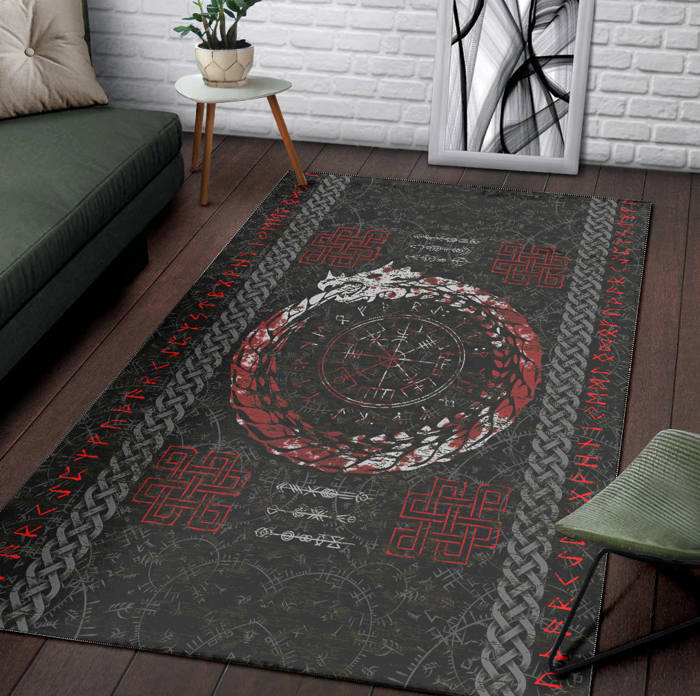 Viking Area Rug - Dragon Vegvisir Blood with Runic Scandinavian A31 ...
