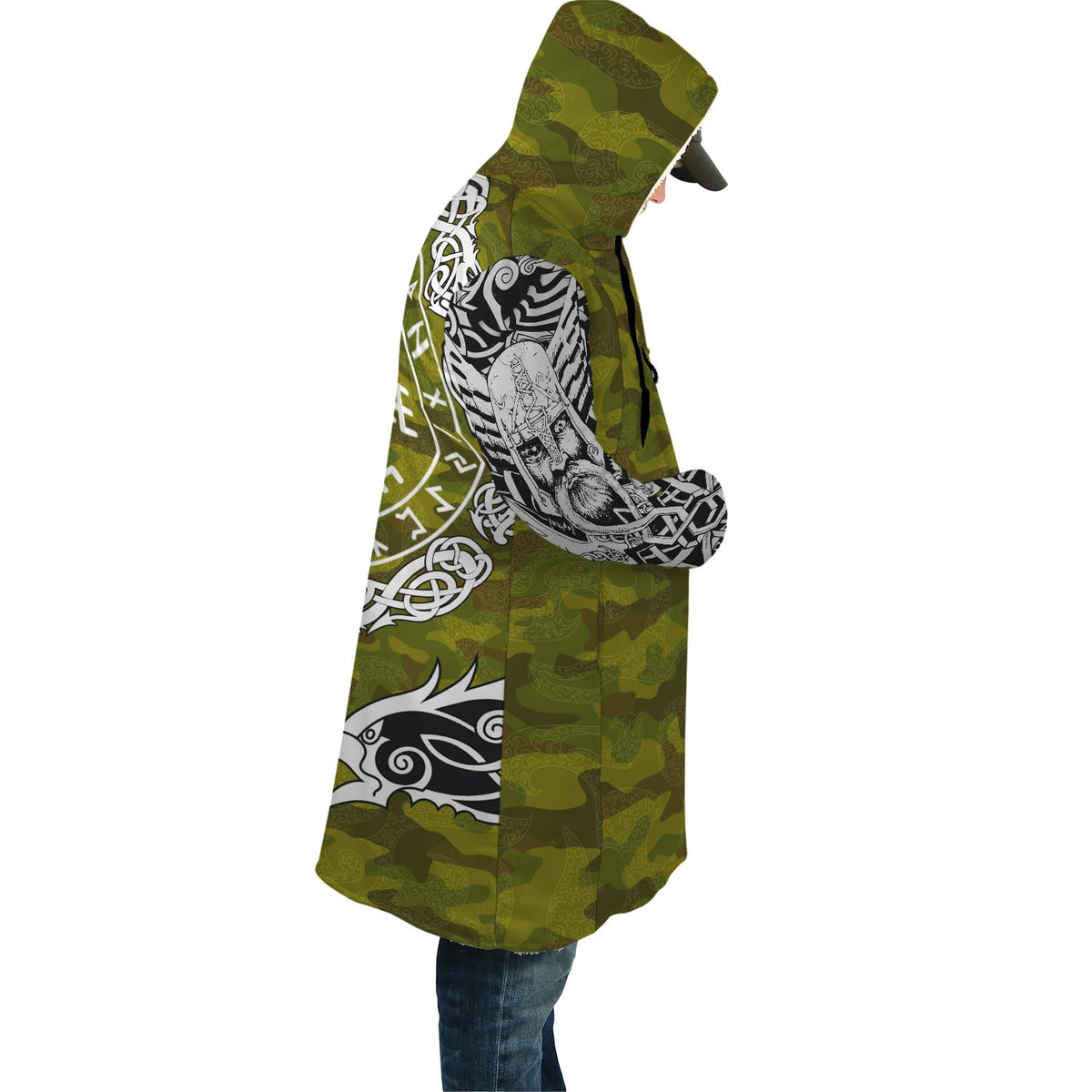 Viking Style - Cloak Raven Of Odin and Symbol Viking on Camo Backgroun