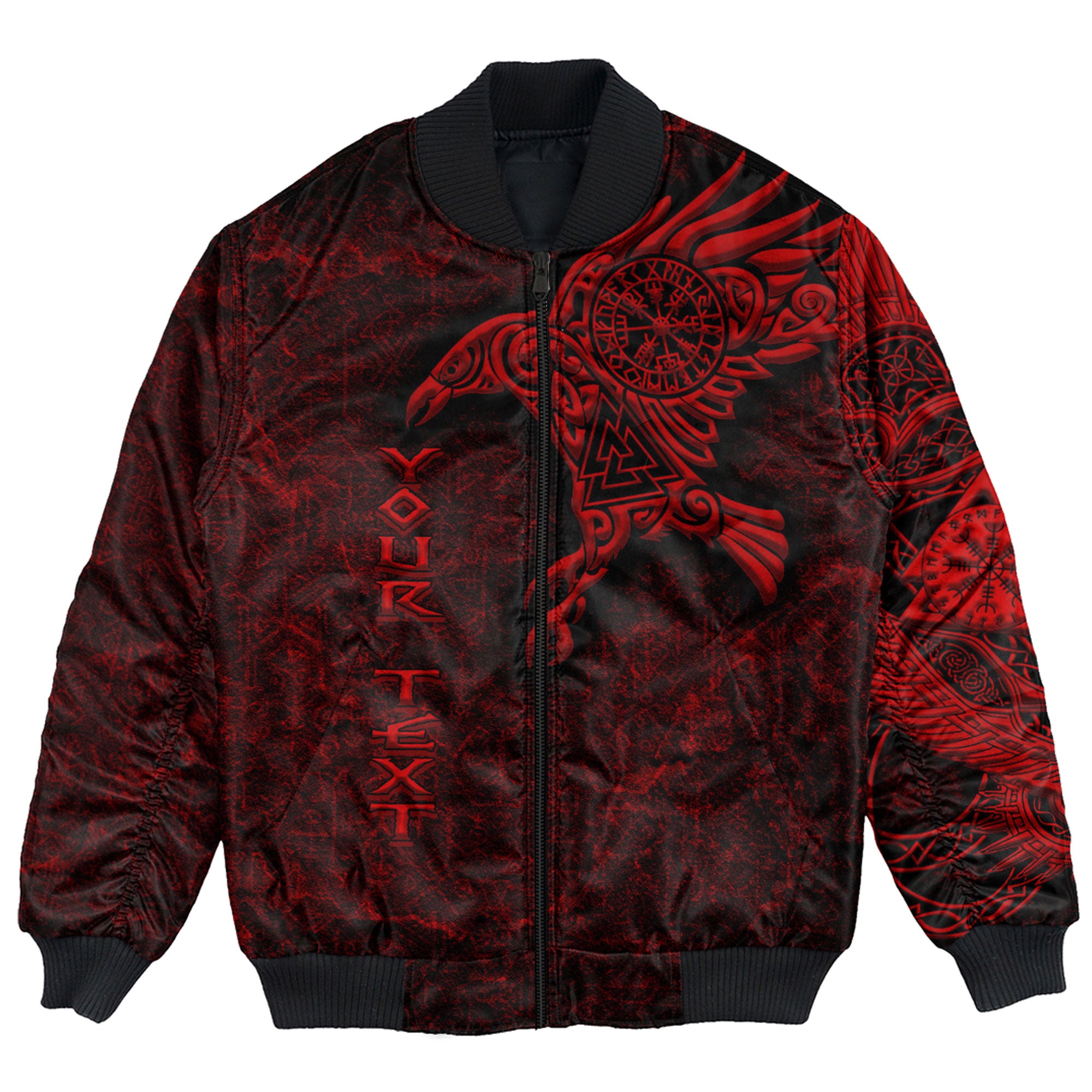 VikingStyle Clothing -Raven Vegvisir Red Custum Viking Bomber Jackets ...