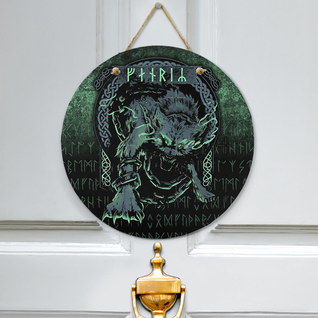VikingStyle Hanging Door Sign - Fenrir Wolf Norse Futhark Runes Viking ...
