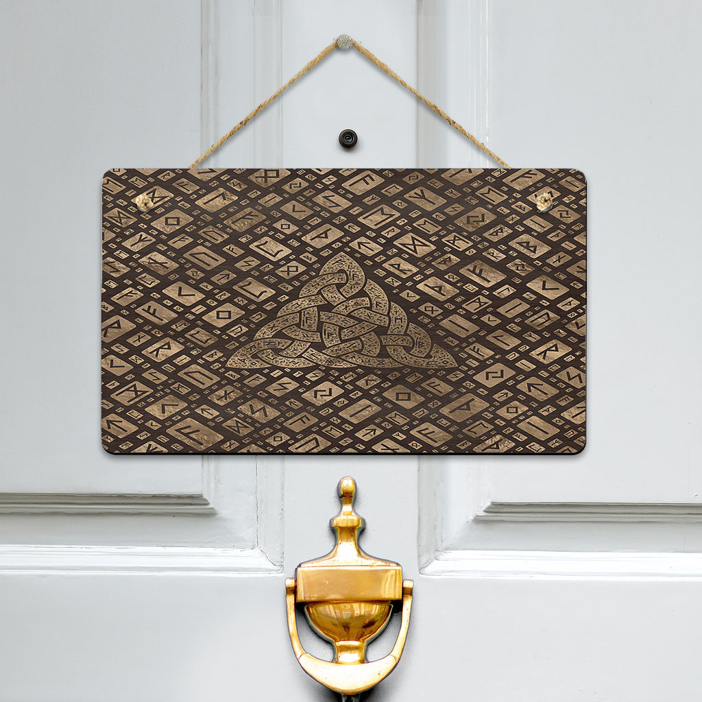 VikingStyle Hanging Door Sign - Triquetra & Runic Alphabet Wood and Go ...
