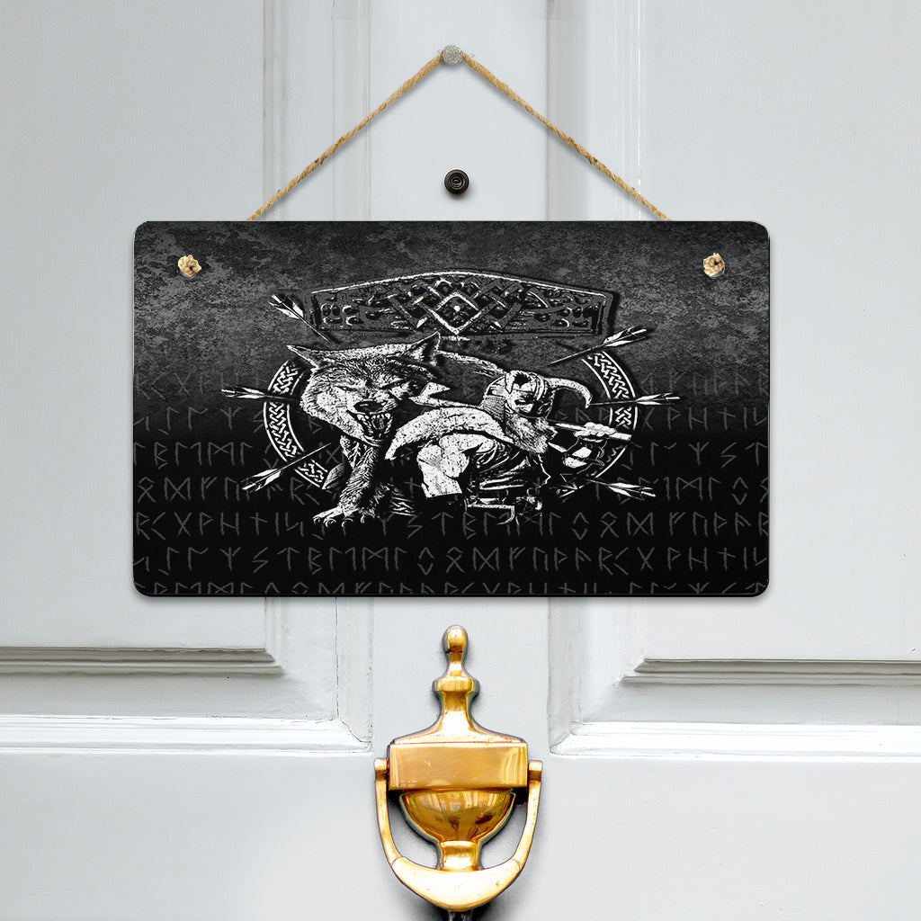 VikingStyle Hanging Door Sign - Fenrir Wolf Of Odin Norse Runes Thor H ...