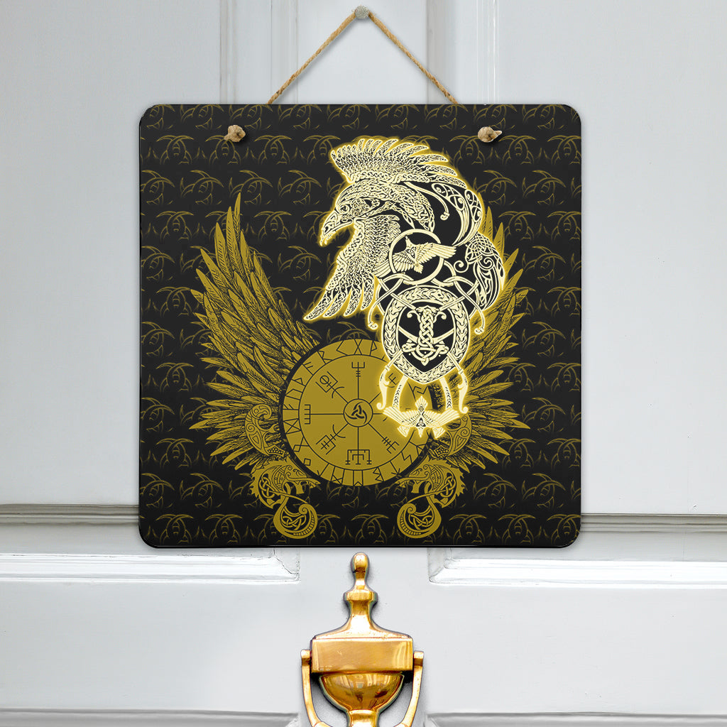 VikingStyle Hanging Door Sign - Raven Ving Gold Hanging Door Sign A95 ...