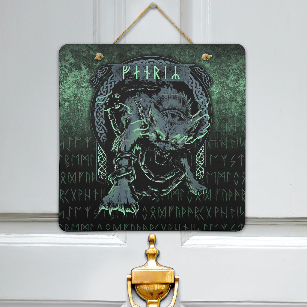VikingStyle Hanging Door Sign - Fenrir Wolf Norse Futhark Runes Viking ...