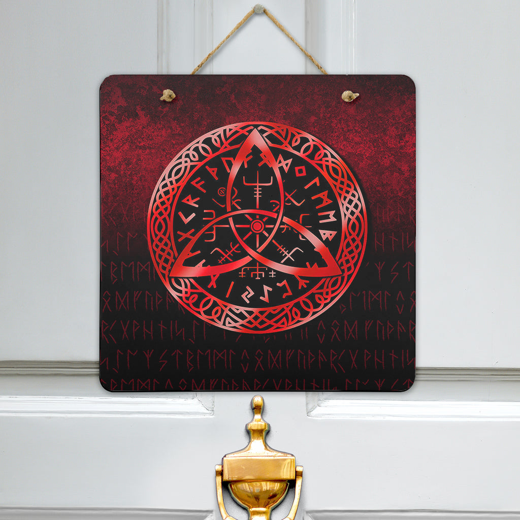 VikingStyle Hanging Door Sign - Vegvisir Nordic Viking Rune - Red Vers ...