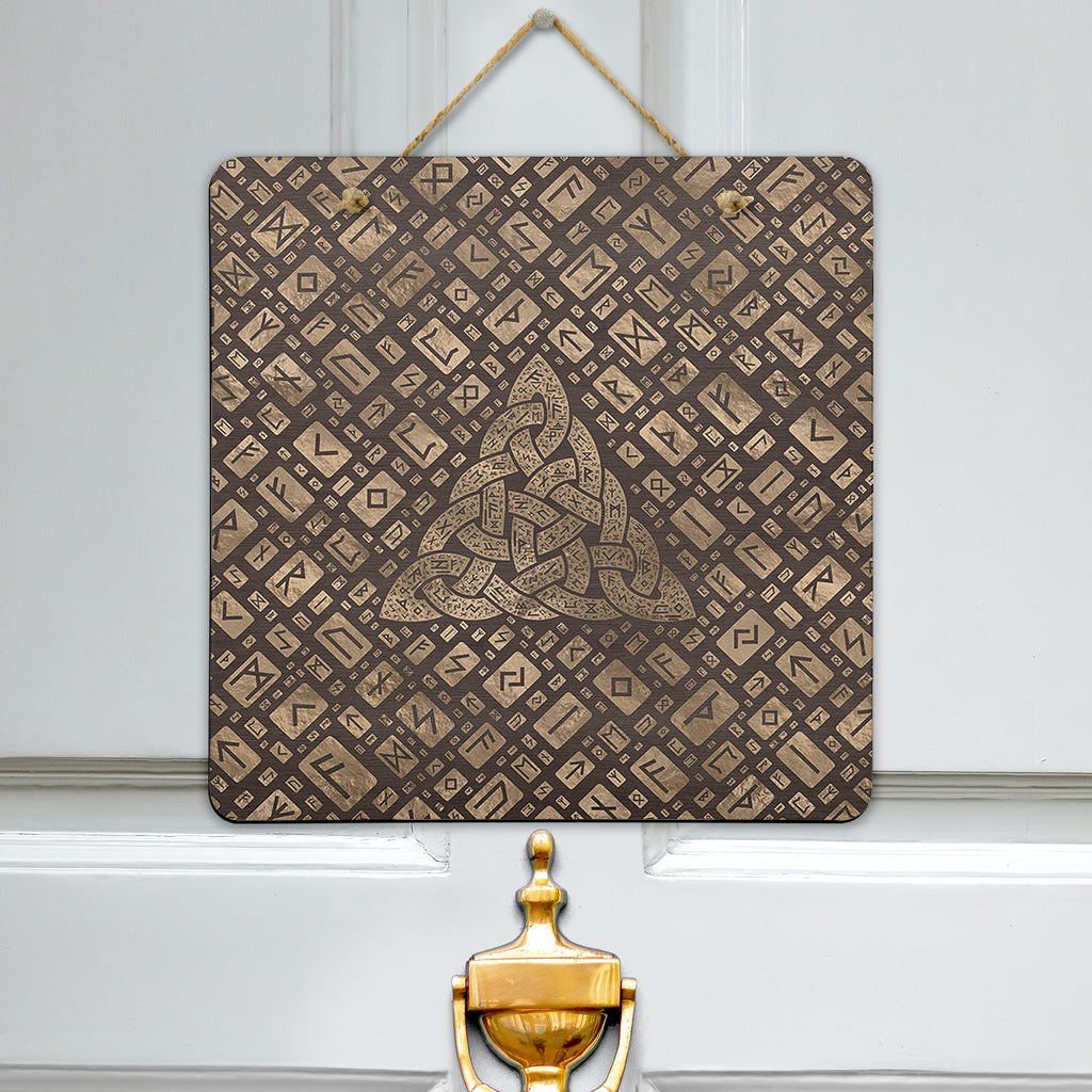 VikingStyle Hanging Door Sign - Triquetra & Runic Alphabet Wood and Go ...