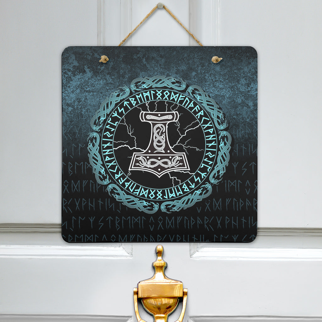 VikingStyle Hanging Door Sign -Mjolnir Hammer of Thor Runes Hanging Do ...