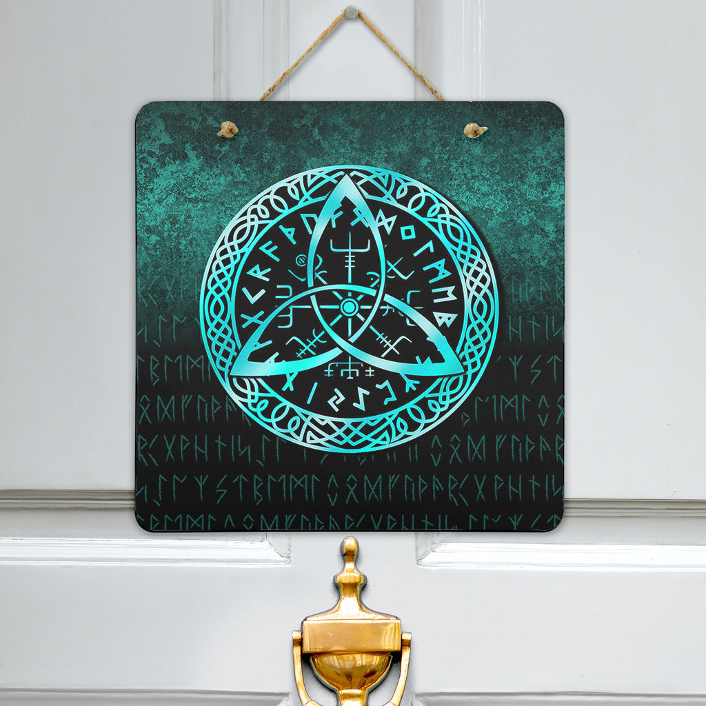 VikingStyle Hanging Door Sign - Vegvisir Nordic Viking Rune - Cyan Ver ...