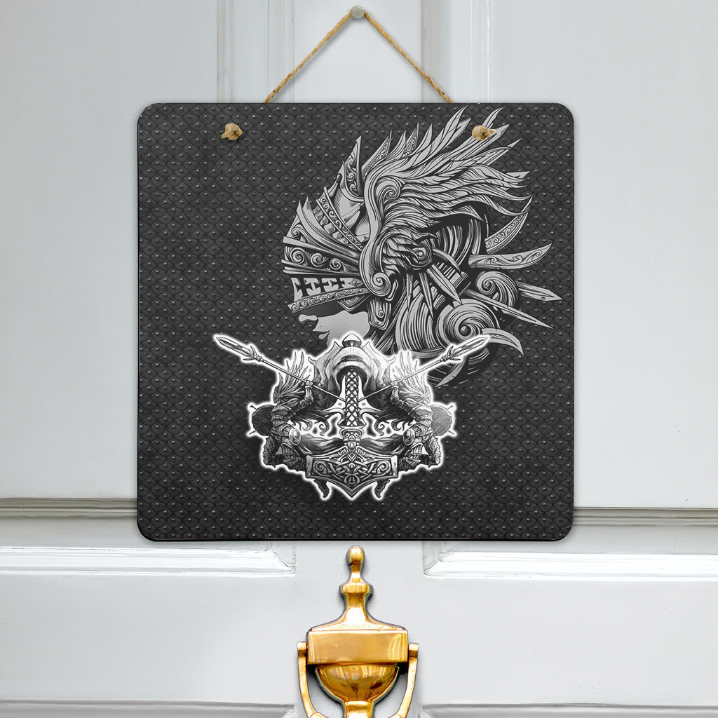 VikingStyle Hanging Door Sign - Valkyrie Metal Background Hanging Door ...