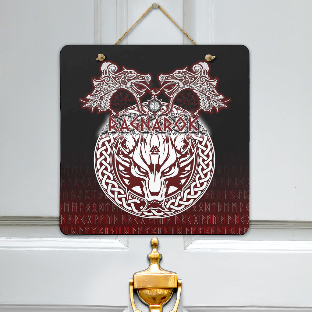 VikingStyle Hanging Door Sign - Ragnarok Fenrir,Valknut and Vegvisir H ...