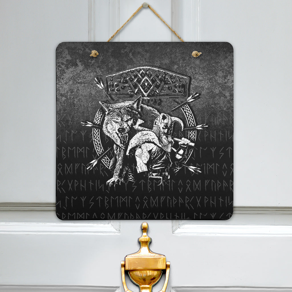VikingStyle Hanging Door Sign - Fenrir Wolf Of Odin Norse Runes Thor H ...