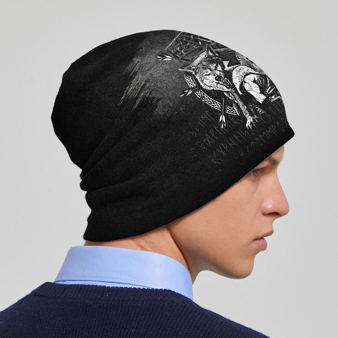 VikingStyle Beanie Hat - Fenrir Wolf Of Odin Norse Runes Thor Hammer ...
