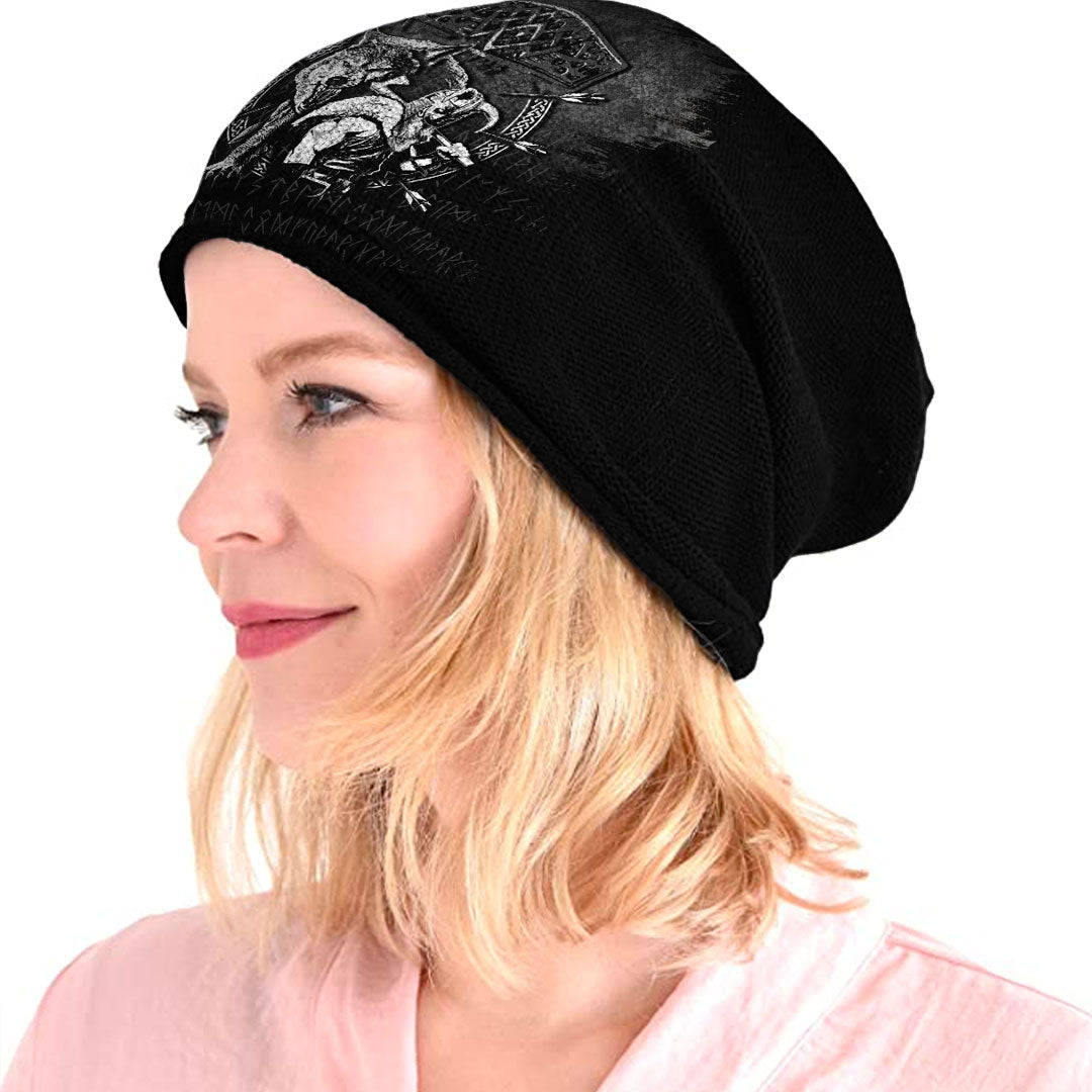 VikingStyle Beanie Hat - Fenrir Wolf Of Odin Norse Runes Thor Hammer ...