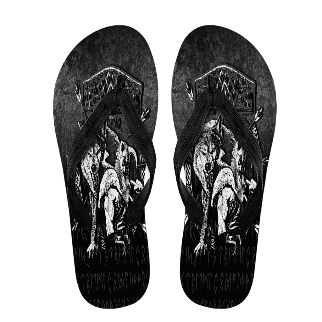 VikingStyle Flip Flops -Fenrir Wolf Of Odin Norse Runes Thor Hammer Mj ...