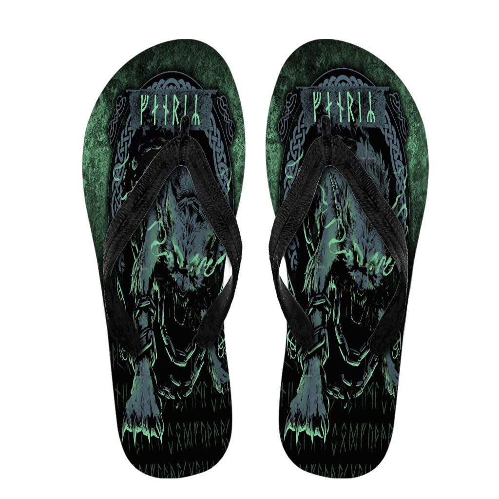 VikingStyle Flip Flops -Fenrir Wolf Norse Futhark Runes Viking Mytholo ...