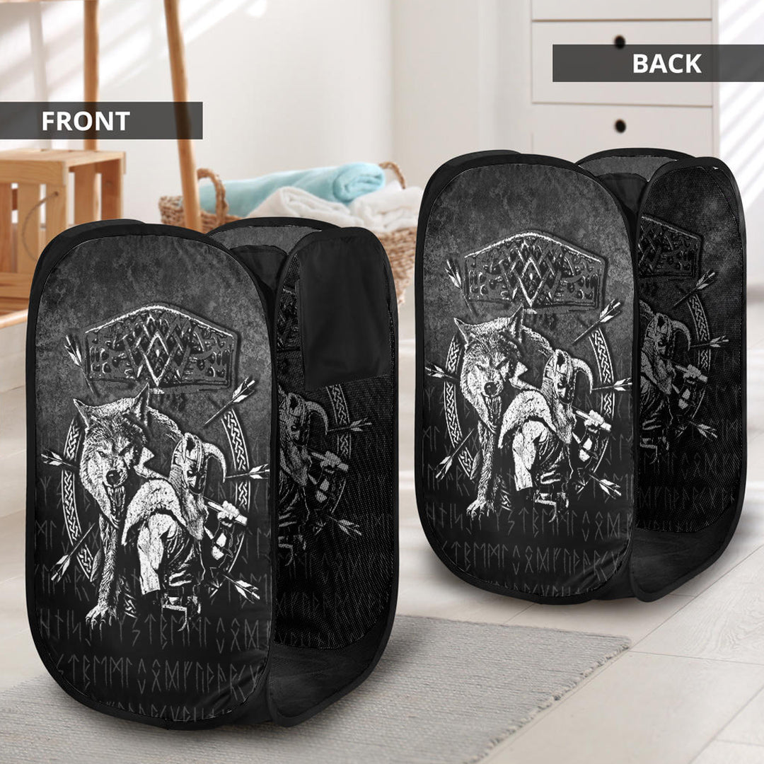 VikingStyle Laundry Hamper - Fenrir Wolf Of Odin Norse Runes Thor Hamm ...