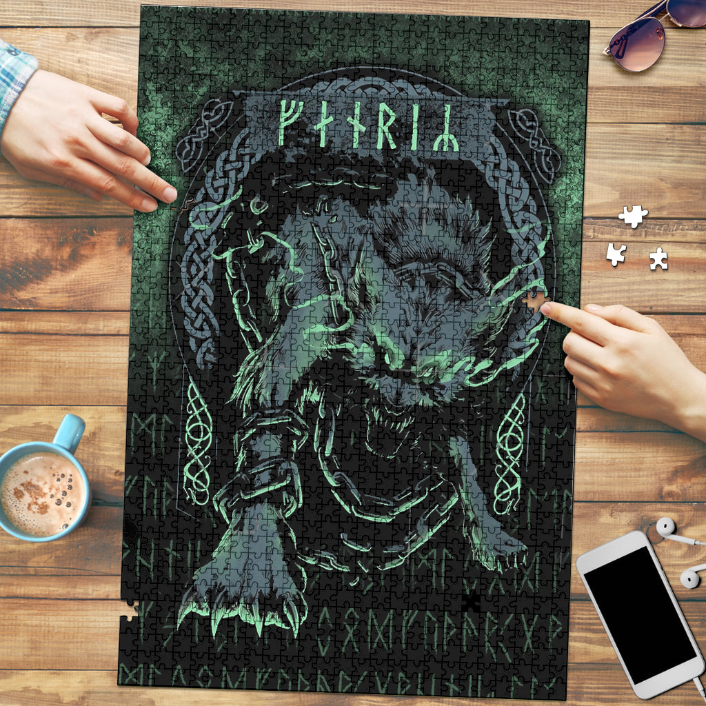 VikingStyle Jigsaw Puzzle -Fenrir Wolf Norse Futhark Runes Viking Myth ...