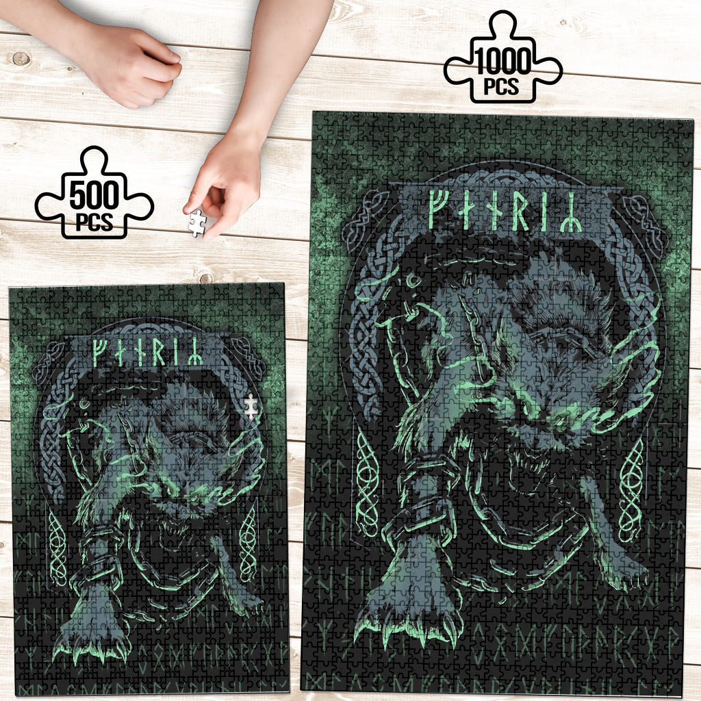 VikingStyle Jigsaw Puzzle -Fenrir Wolf Norse Futhark Runes Viking Myth ...