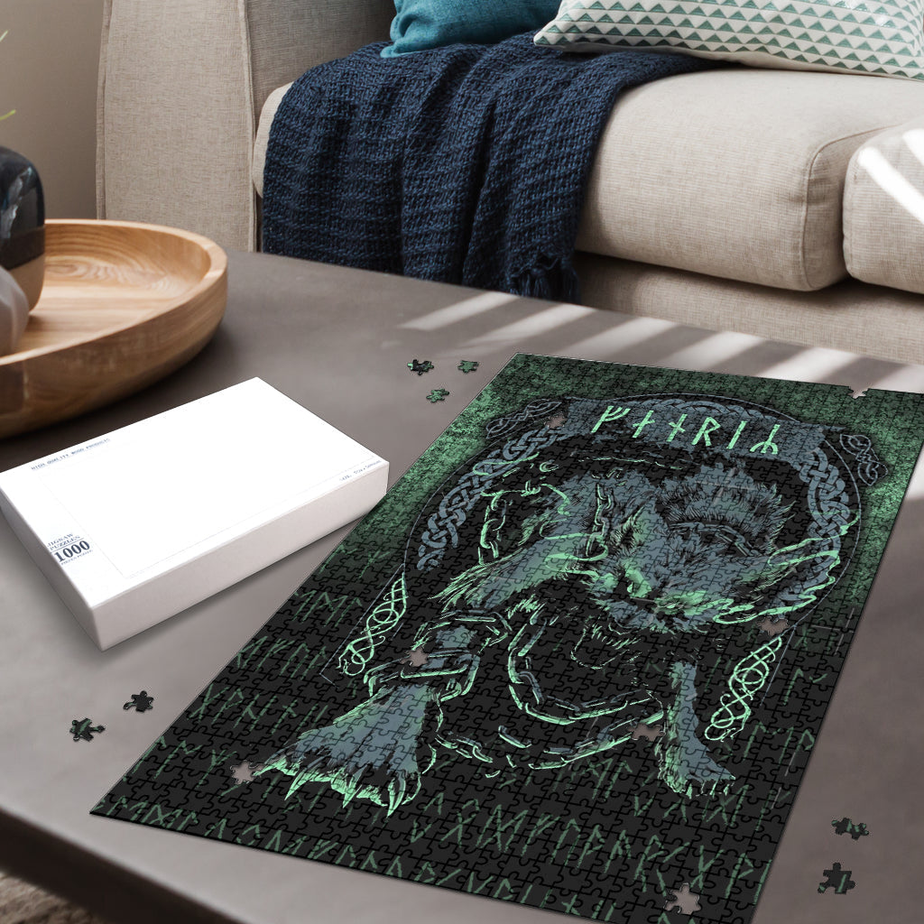 VikingStyle Jigsaw Puzzle -Fenrir Wolf Norse Futhark Runes Viking Myth ...