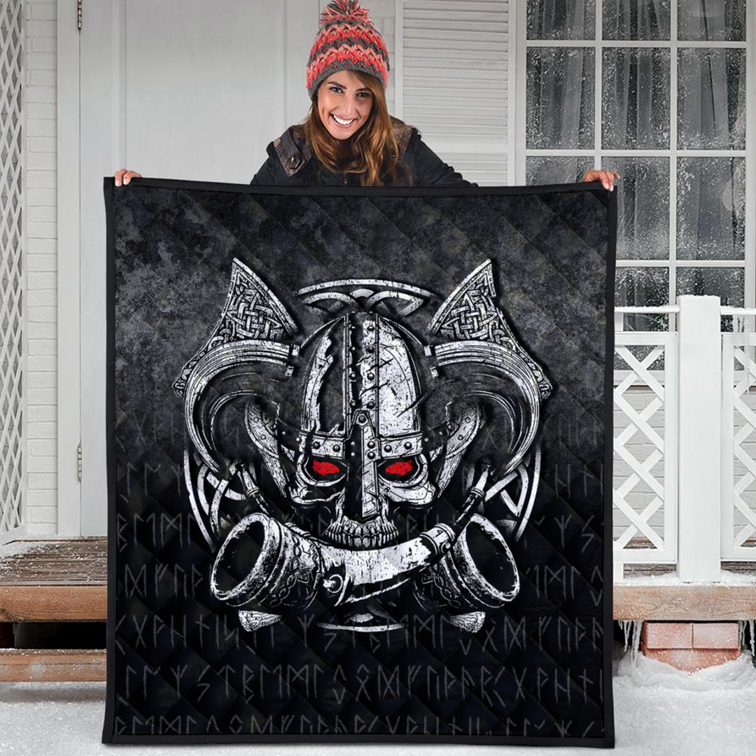 VikingStyle Quilt - Nordic Mythology Skull Mead Horn Warrior Runes Vik ...