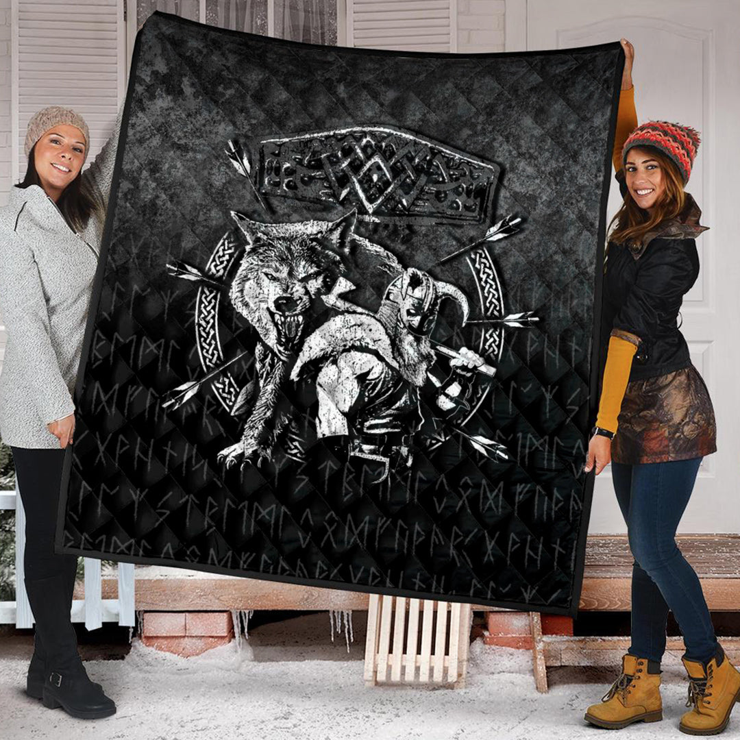 VikingStyle Quilt -Fenrir Wolf Of Odin Norse Runes Thor Hammer Mjolnir ...