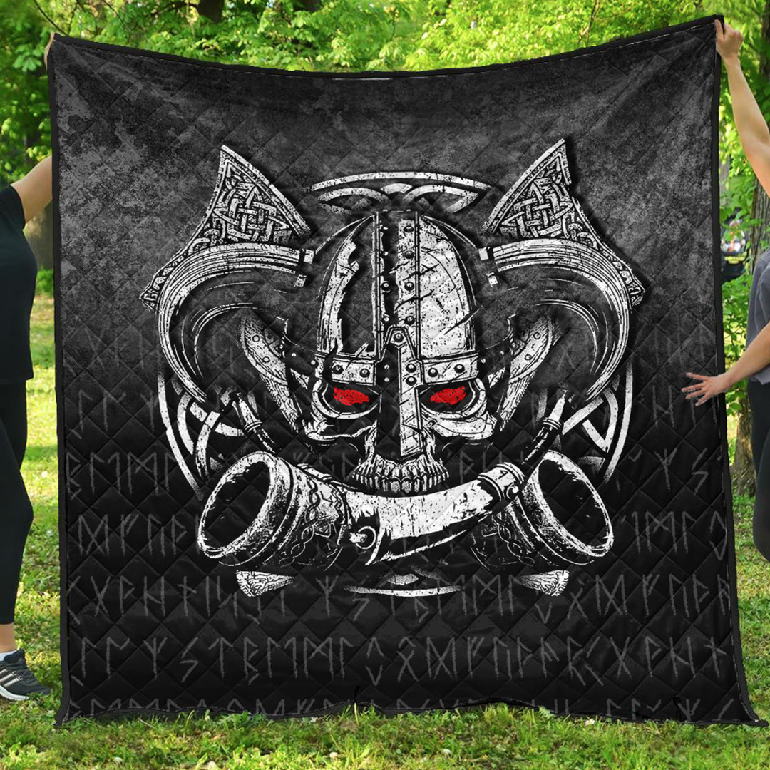 VikingStyle Quilt - Nordic Mythology Skull Mead Horn Warrior Runes Vik ...