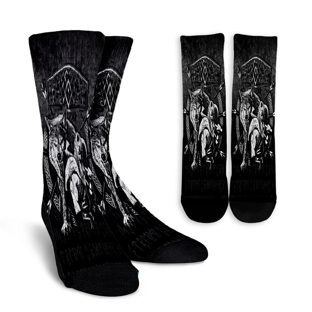VikingStyle Crew Socks - Fenrir Wolf Of Odin Norse Runes Thor Hammer M ...