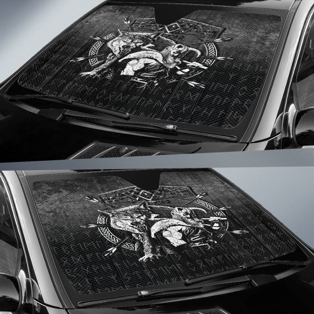 VikingStyle Auto Sun Shades -Fenrir Wolf Of Odin Norse Runes Thor Hamm ...