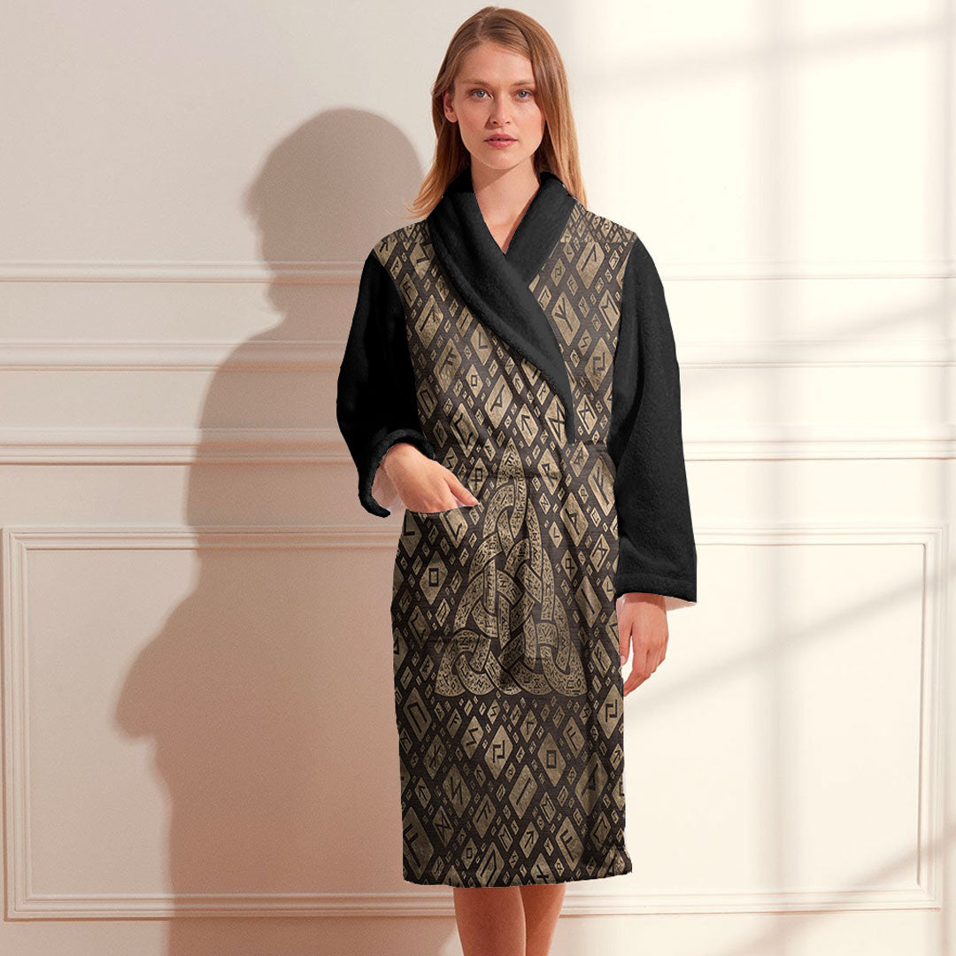 VikingStyle Bathrobe - Triquetra And Runic Alphabet Wood And Gold Bath ...