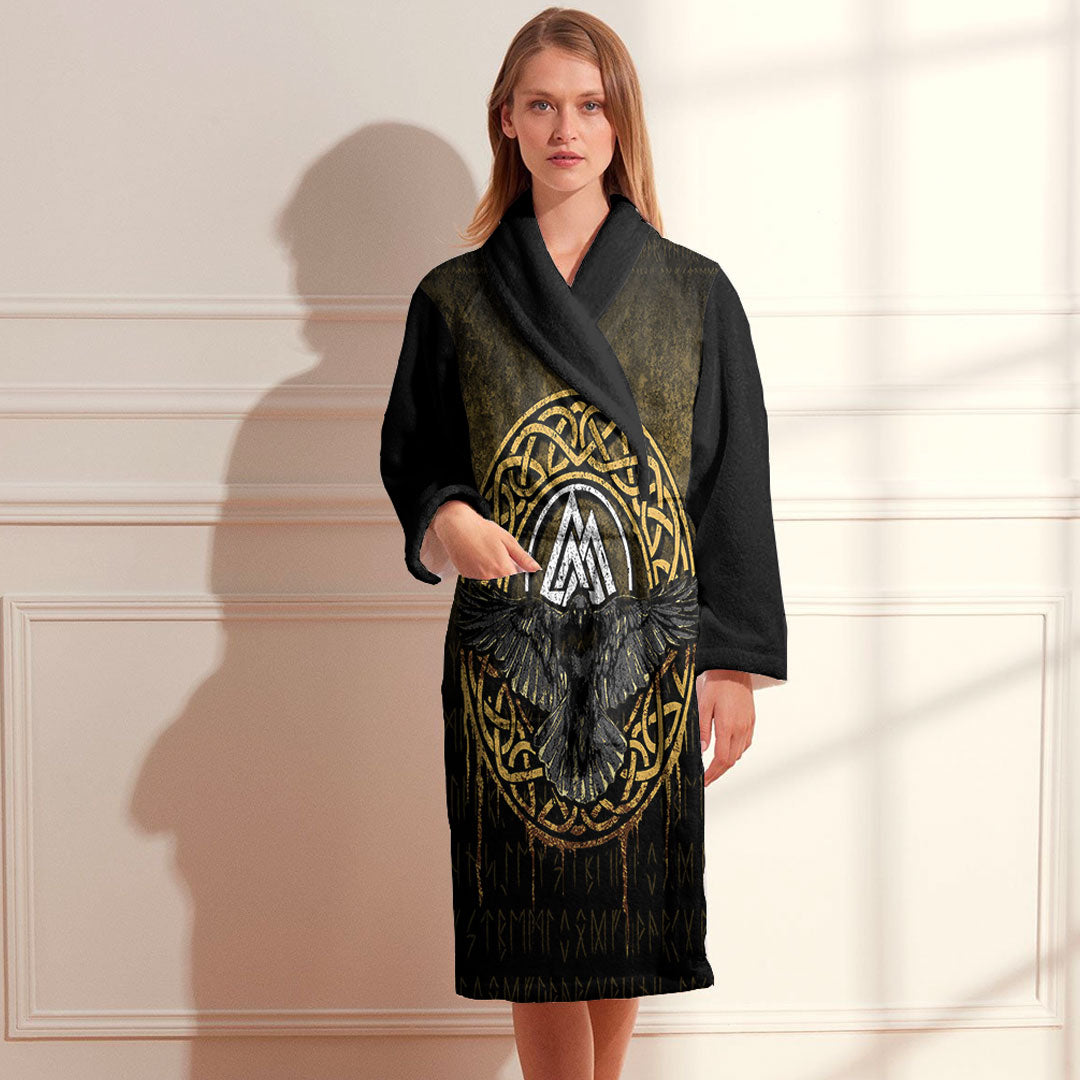 VikingStyle Bathrobe - Valhalla Norse Mythology Raven Black Crow Viking ...